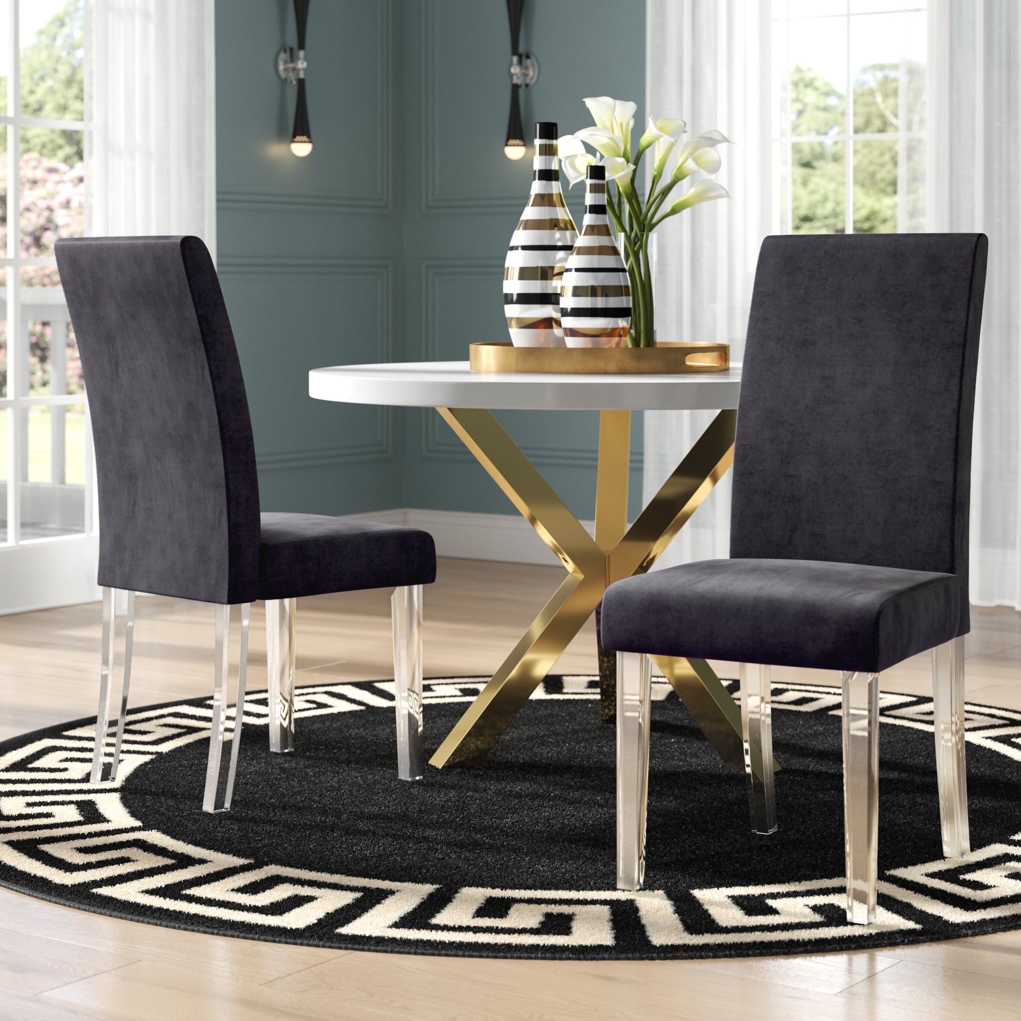 Chalee Modern and Contemporary Armless Dining Chair in Velvet with Acrylic Legs Mercer41 Upholstery Color Black